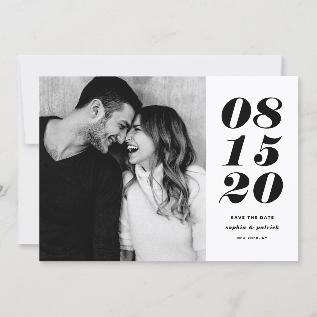Modern Black and White Bold Date Typography Photo Save The Date | Zazzle