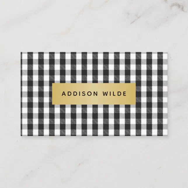 Modern Black And White Buffalo Plaid Gold Business Card | Zazzle