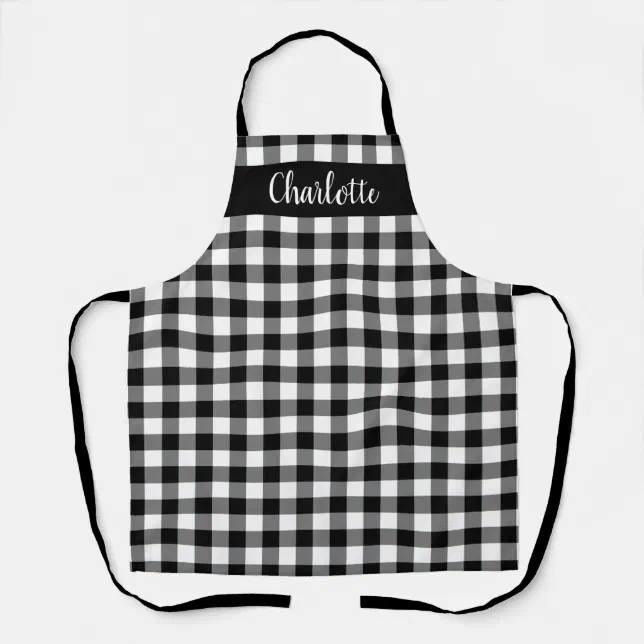 Modern Black and White Buffalo Plaid Personalized Apron | Zazzle