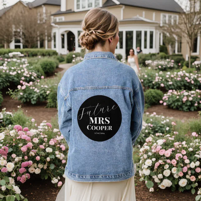 Modern Black and White Calligraphy Bride Denim Jacket | Zazzle
