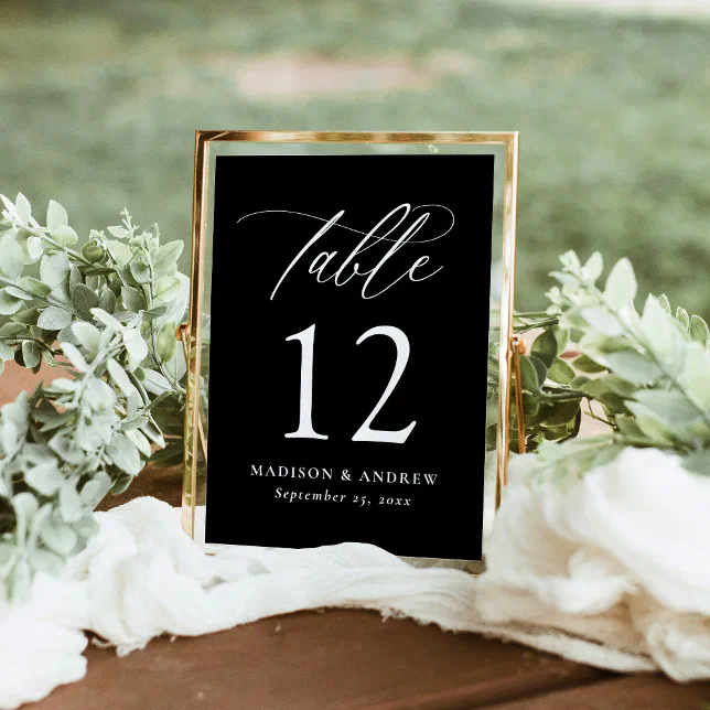Modern Black and White Calligraphy Table Number | Zazzle