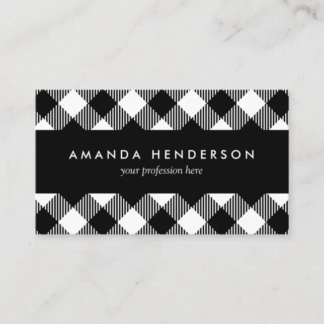 Modern Black and White Check Gingham Pattern Busin Business Card | Zazzle