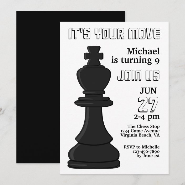 Modern Black and White Chess Piece King Birthday Invitation | Zazzle.com