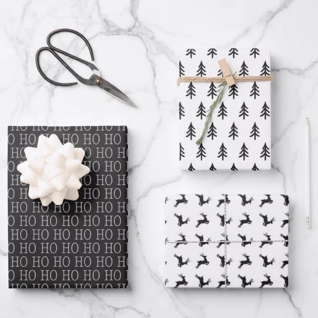 Modern Black and White Christmas Wrapping Paper | Zazzle