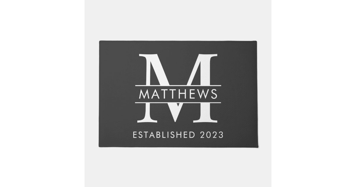 Modern Black and White Custom Monogram Door Mat | Zazzle
