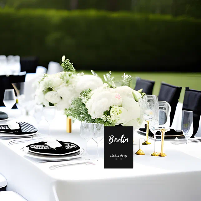 Modern Black and White Custom Wedding Table Name Table Number | Zazzle