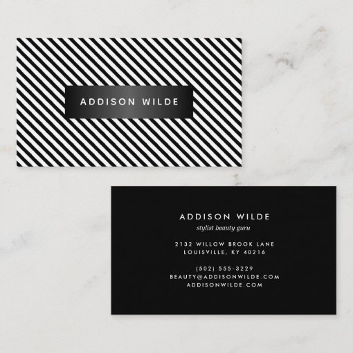 Modern Black And White Diagonal Stripes Business Card | Zazzle