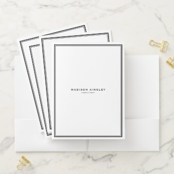 Modern Black and White Double Borders Business Pocket Folder | Zazzle