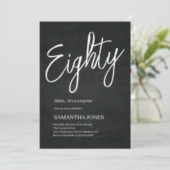 Modern Black and White Eighty 80th Birthday Party Invitation | Zazzle