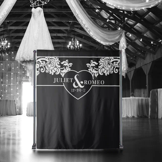 Modern Black and White Elegant Wedding Backdrop | Zazzle