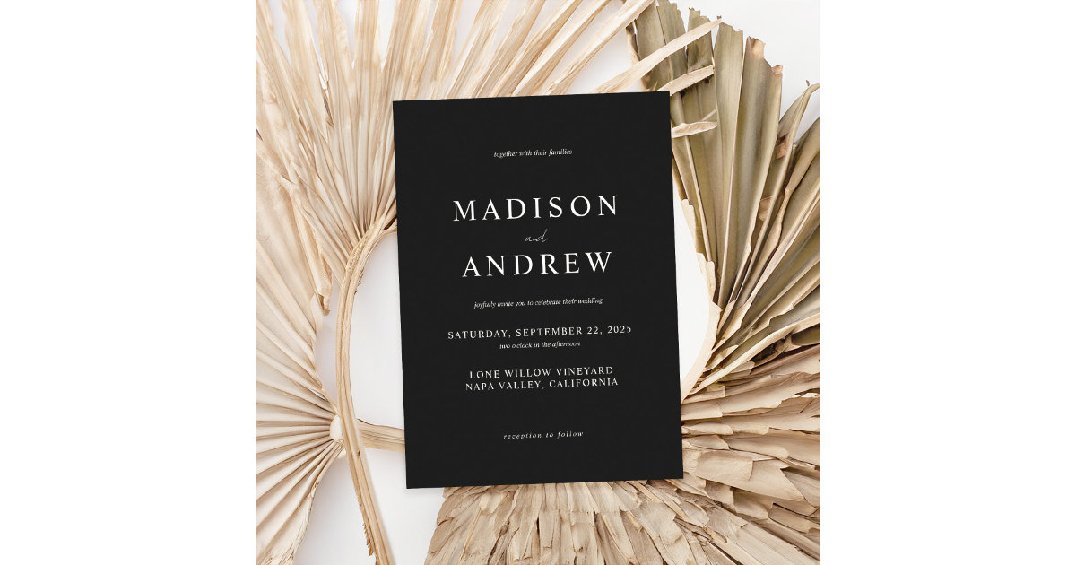 Modern Black and White Elegant Wedding Invitation | Zazzle