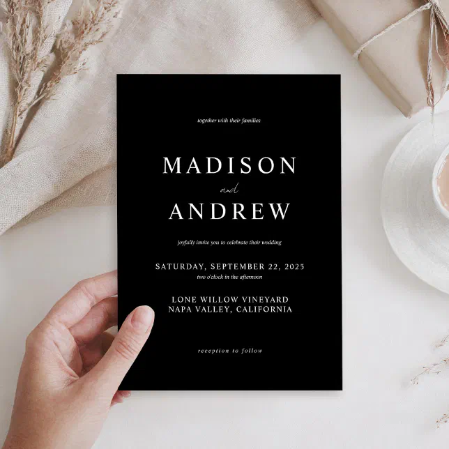 Modern Black and White Elegant Wedding Invitation | Zazzle