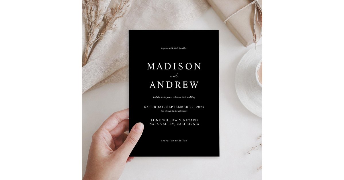 Modern Black and White Elegant Wedding Invitation | Zazzle