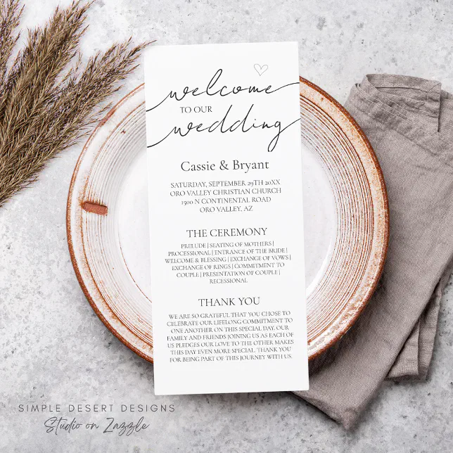 Modern Black and White Elegant Wedding Program | Zazzle