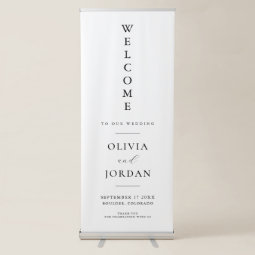 Modern Black and White Elegant Wedding Welcome Retractable Banner | Zazzle