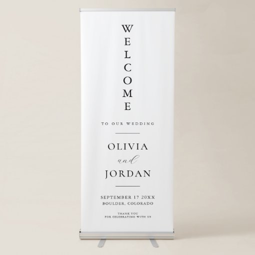 Modern Black and White Elegant Wedding Welcome Retractable Banner | Zazzle
