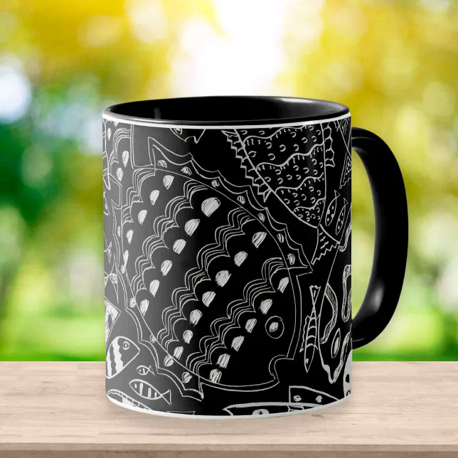 Modern Black And White Fish Pattern Mug | Zazzle