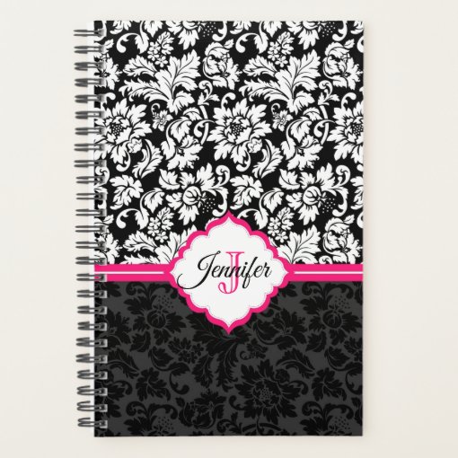 Modern Black And White Floral Damask Planner | Zazzle