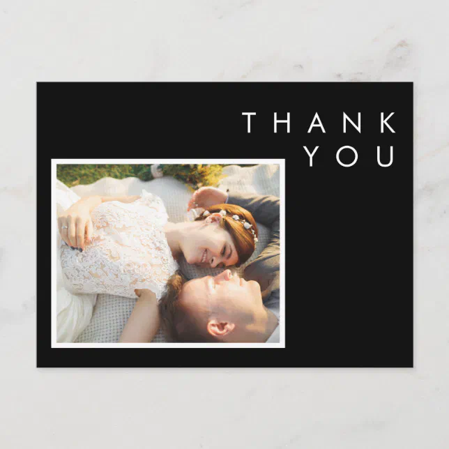 Modern Black And White Font Photo Thank You Postcard | Zazzle