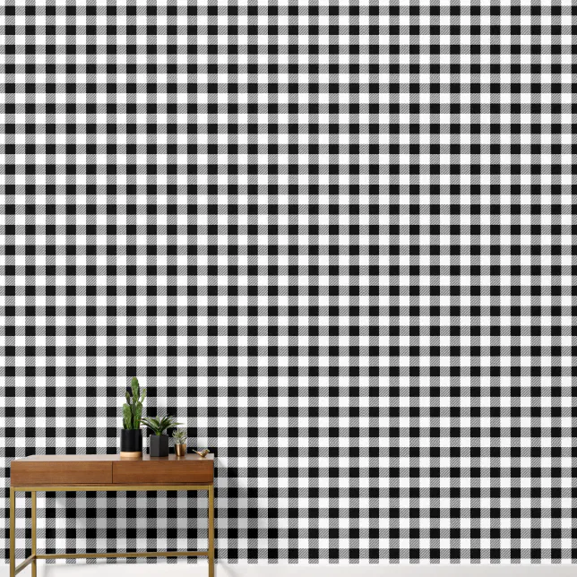 Modern Black And White Gingham Checks Wallpaper | Zazzle