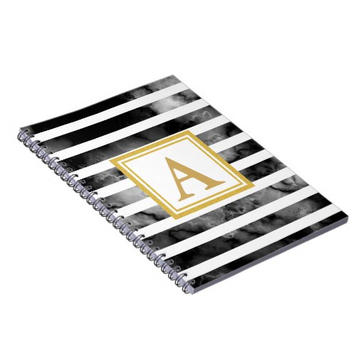 Modern Black and White Gold Glitter Monogram Trend Notebook | Zazzle