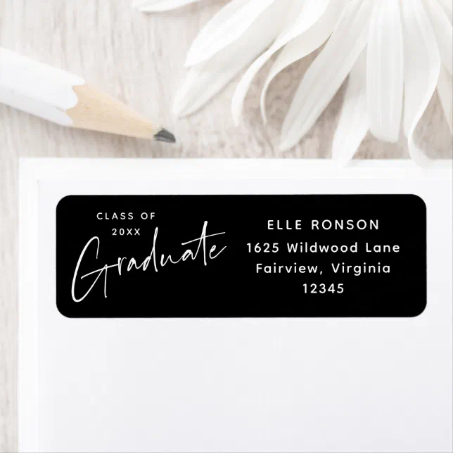 Modern Black and White Graduation Return Address Label | Zazzle