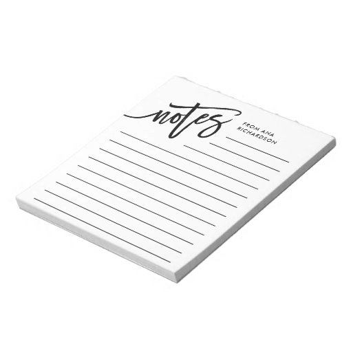 Modern Black and White Handwritten Script Notepad | Zazzle