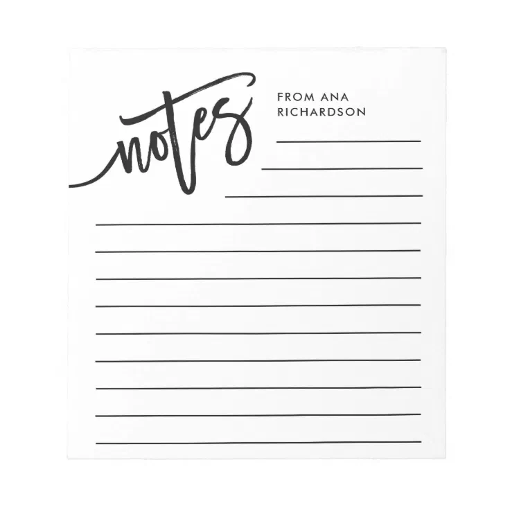 Modern Black and White Handwritten Script Notepad | Zazzle