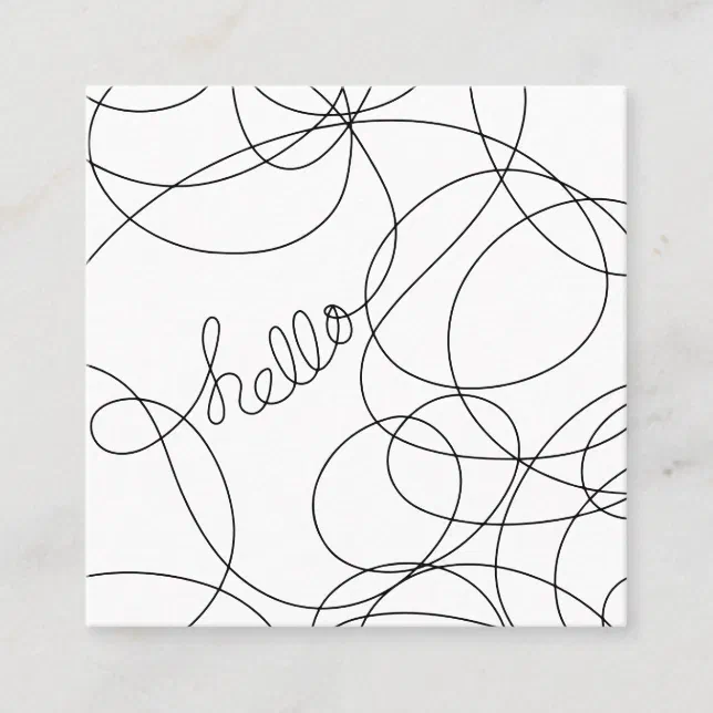 Modern black and white hello script typography square business card ...