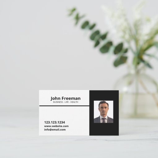 Modern Black and White Insurance Agent Business Card | Zazzle