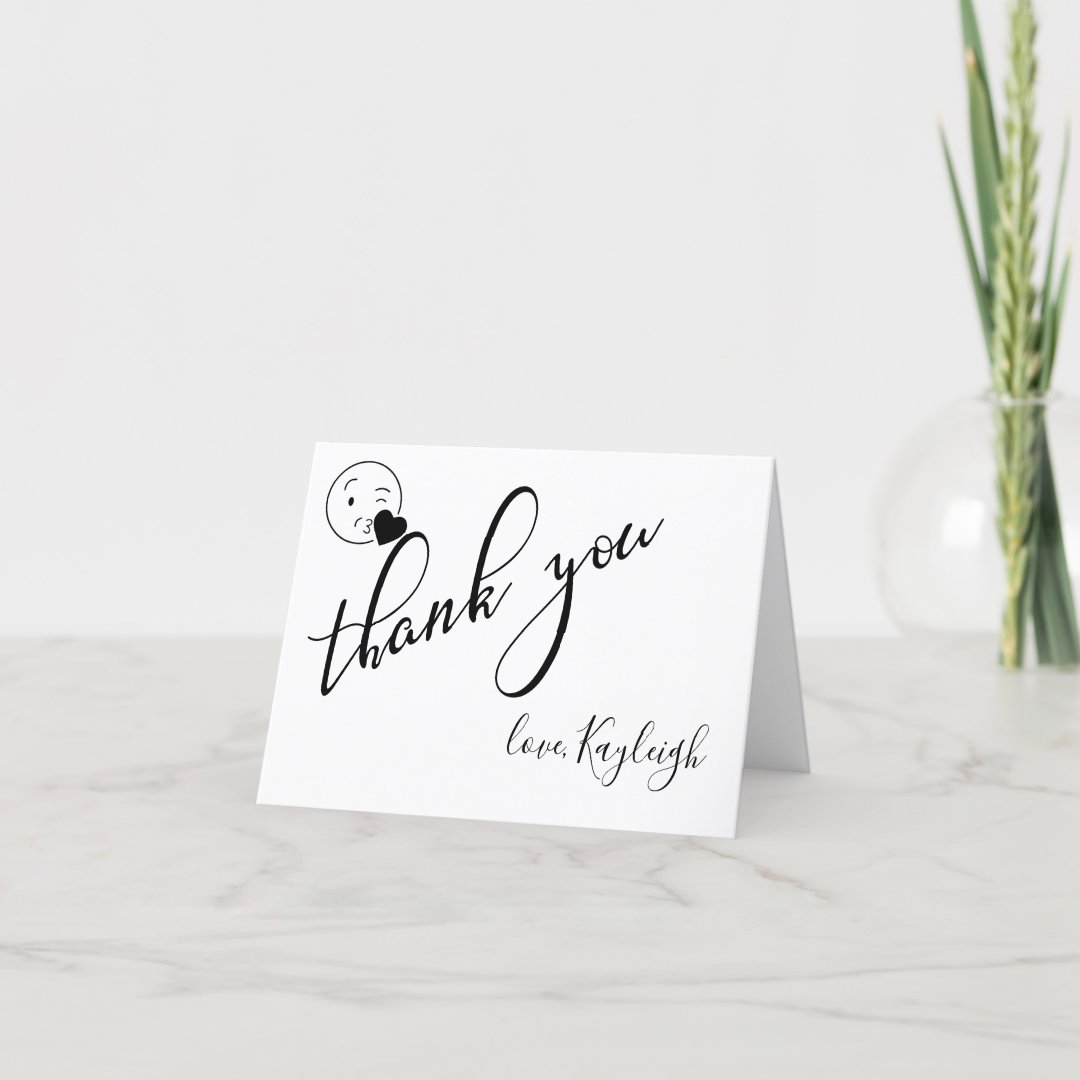 Modern Black and White Kissy Emoji Thank You Card | Zazzle
