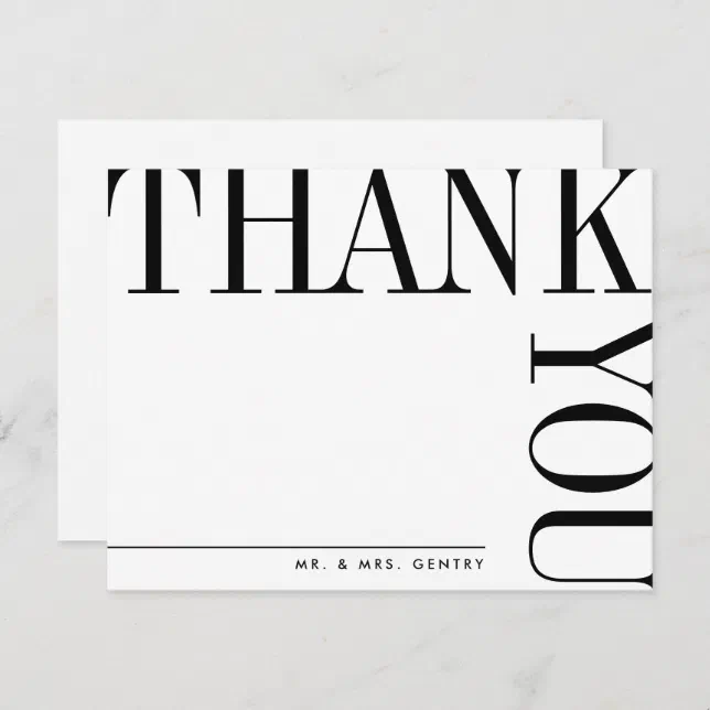 Modern Black and White Large Text Thank You Card | Zazzle