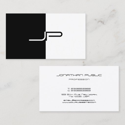 Modern Black And White Monogrammed Chic Initial Business Card | Zazzle