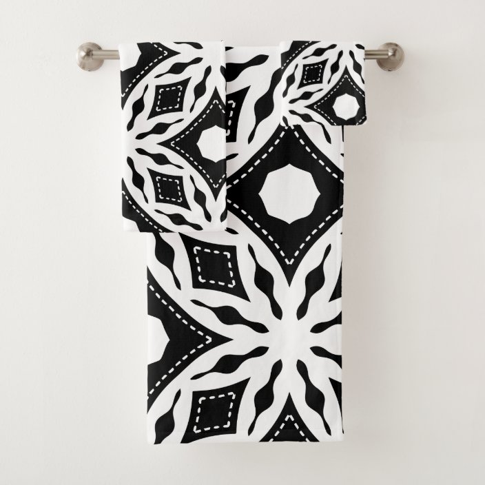 Modern Black And White Mosaic Geometric Pattern Bath Towel Set