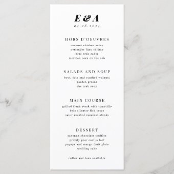 Modern Black and White Multi Course Wedding Menu | Zazzle