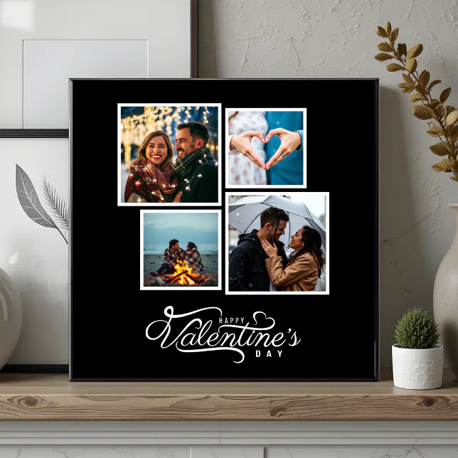 Modern Black and White Photo Collage Valentines Ceramic Tile | Zazzle