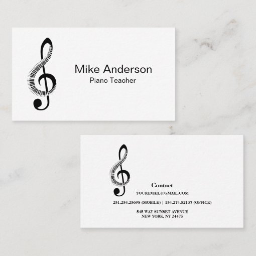 Modern Black and White Piano Teacher Business Card | Zazzle