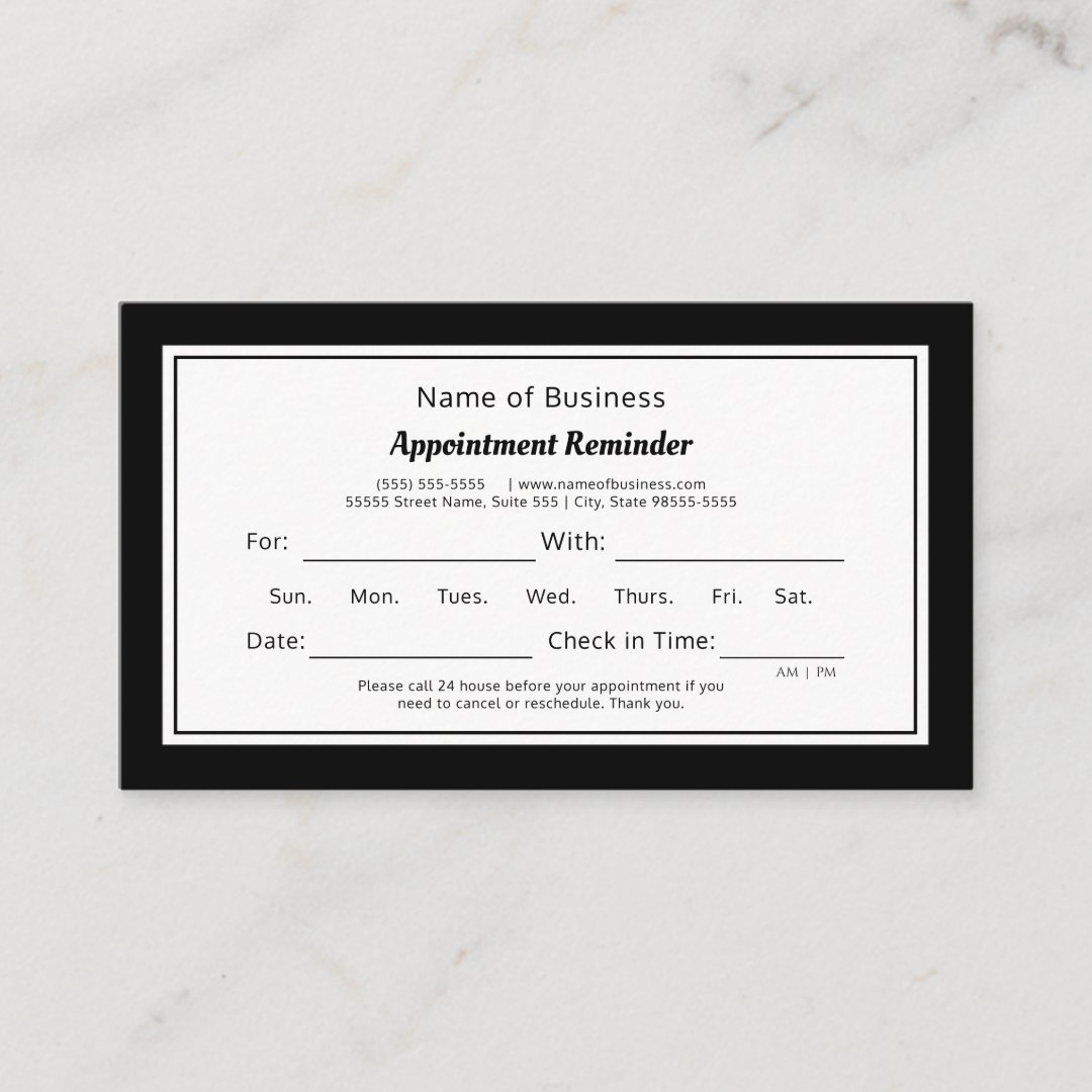 Modern Black and White Plain Appointment Reminder | Zazzle