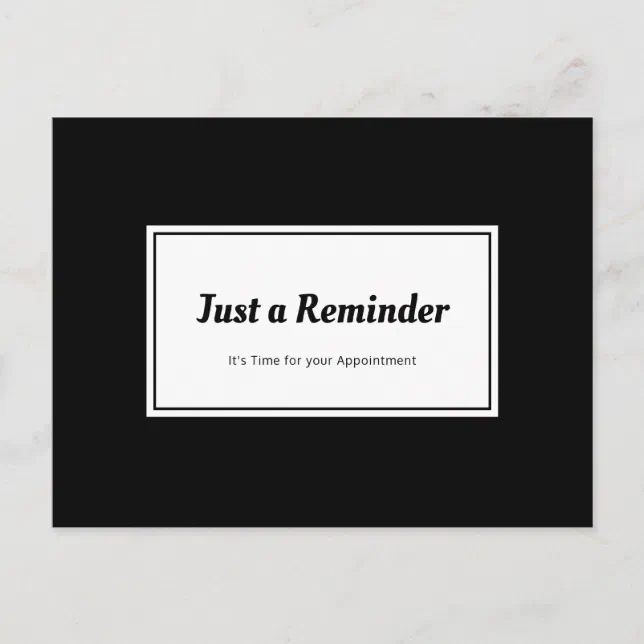 Modern Black and White Plain Appointment Reminder Postcard | Zazzle