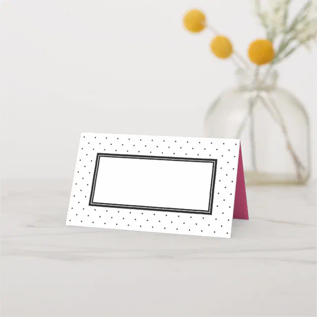 Modern Black and White Polka Dot with Pink Place Card | Zazzle