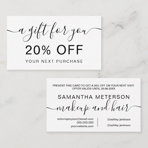 Modern black and white professional typography discount card | Zazzle