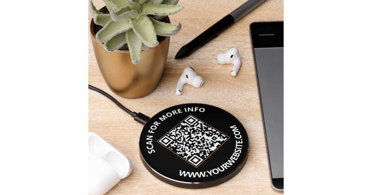 Modern Black and White QR Code, Custom Text Wireless Charger | Zazzle