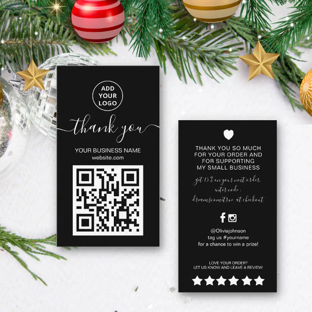 Modern Black and White QR code Order thank you Business Card | Zazzle