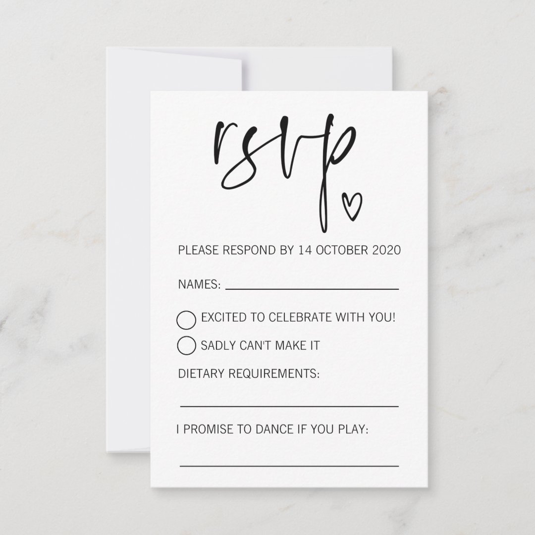 Modern Black and White RSVP Please Respond Card | Zazzle