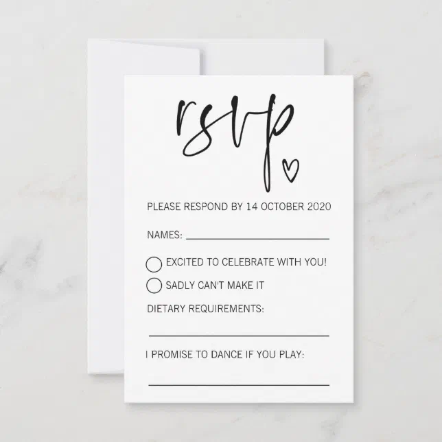 Modern Black and White RSVP Please Respond Card | Zazzle