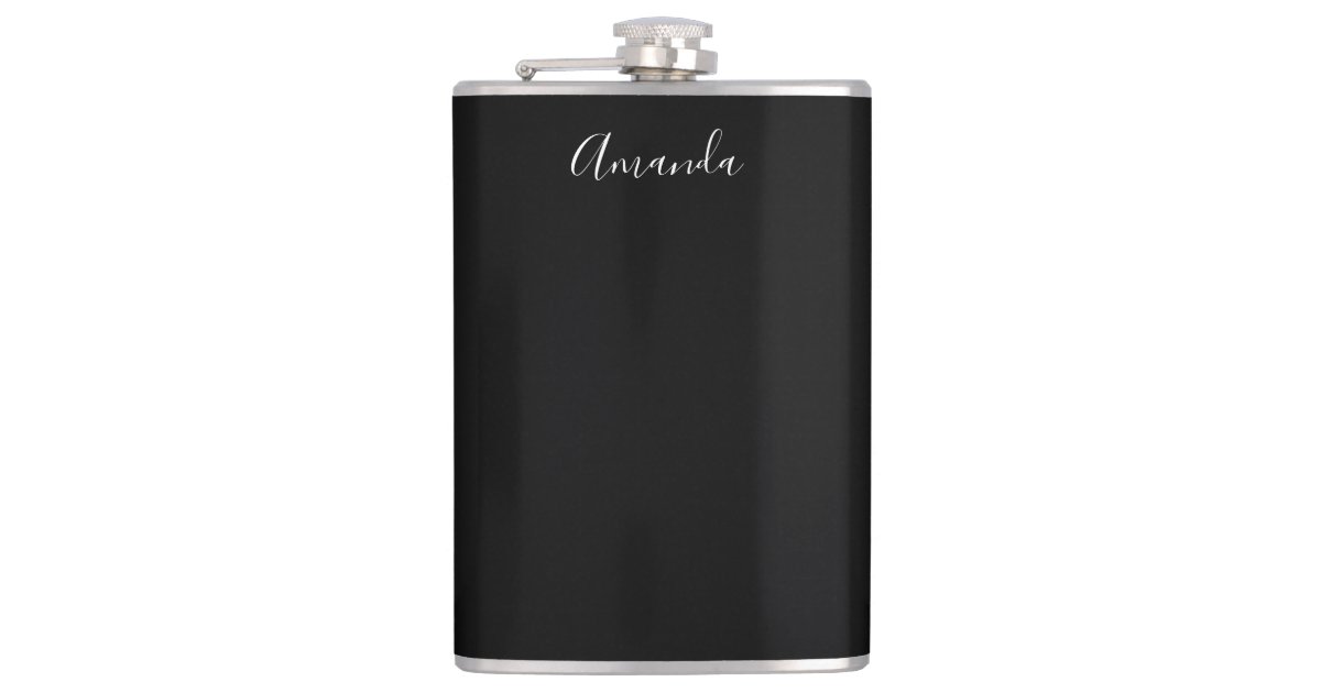 Modern Black and white script chic Flask | Zazzle