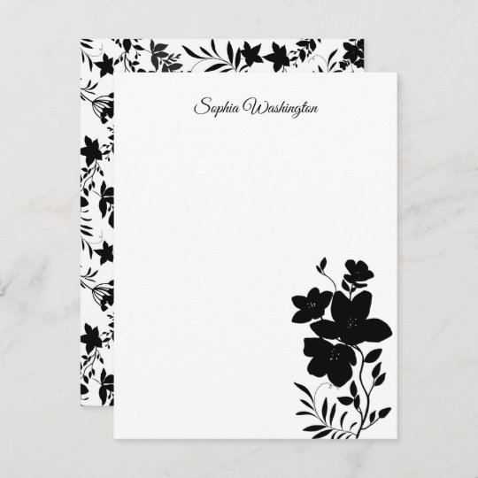 Modern Black and White Script Floral Blank Note Card | Zazzle.com