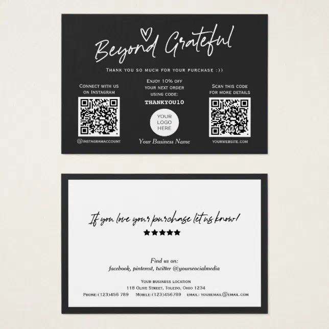 Modern black and white script QR code gift card | Zazzle