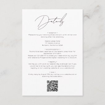 Modern Black And White Script QR Code Wedding Enclosure Card | Zazzle