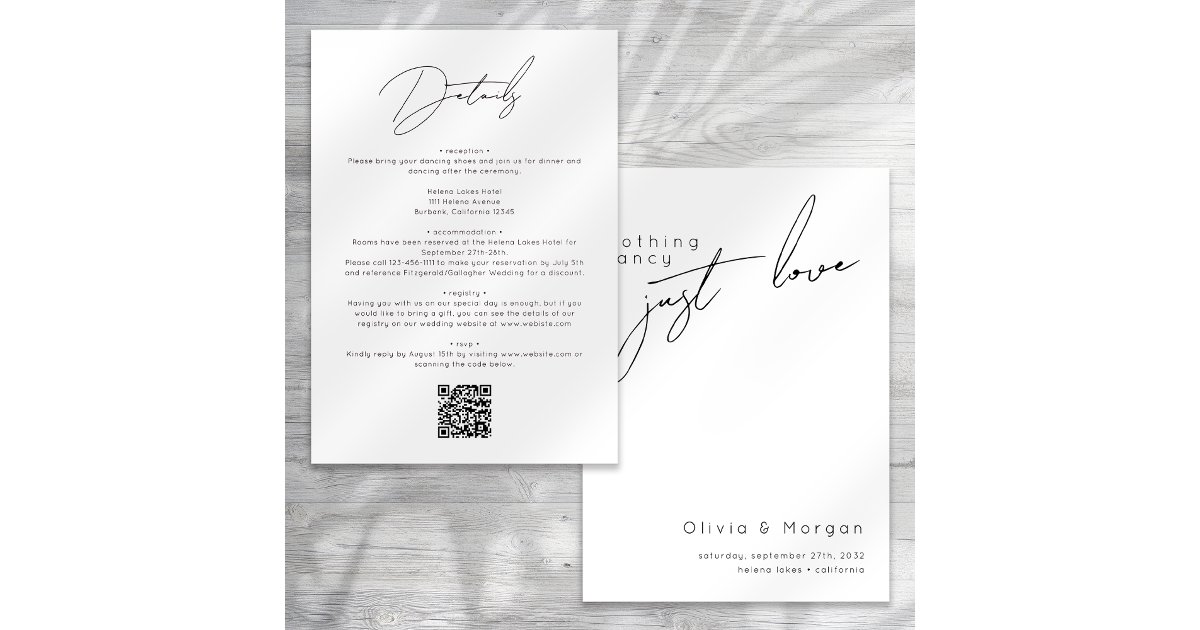 Modern Black And White Script QR Code Wedding Enclosure Card | Zazzle